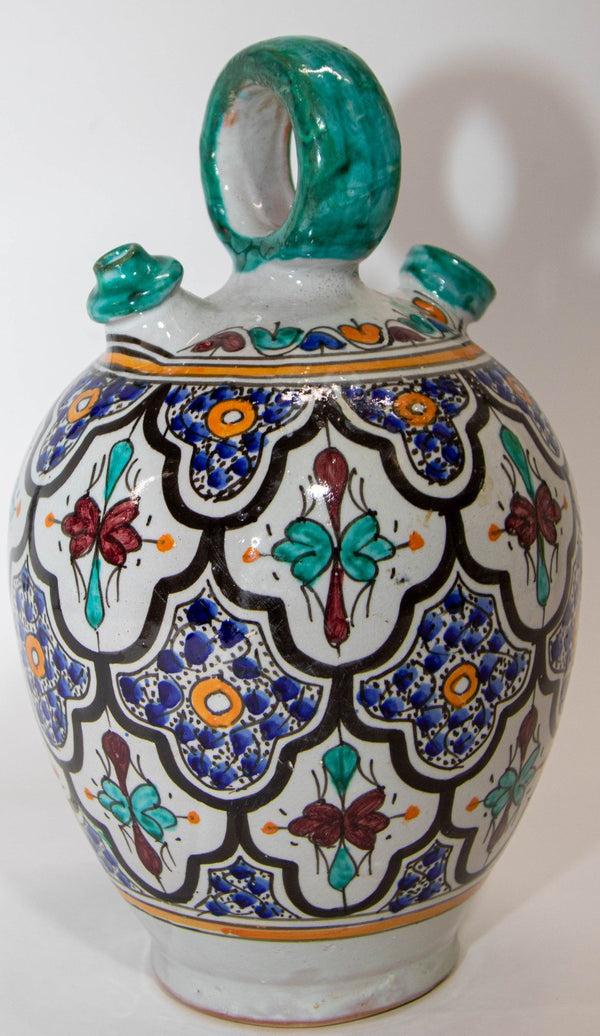 Moroccan Ceramic Glazed Water Jug Handcrafted in Fez Morocco - E-mosaik