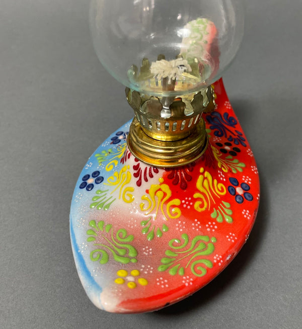 Aladdin style handmade red ceramic Turkish oil lamp - E-mosaik