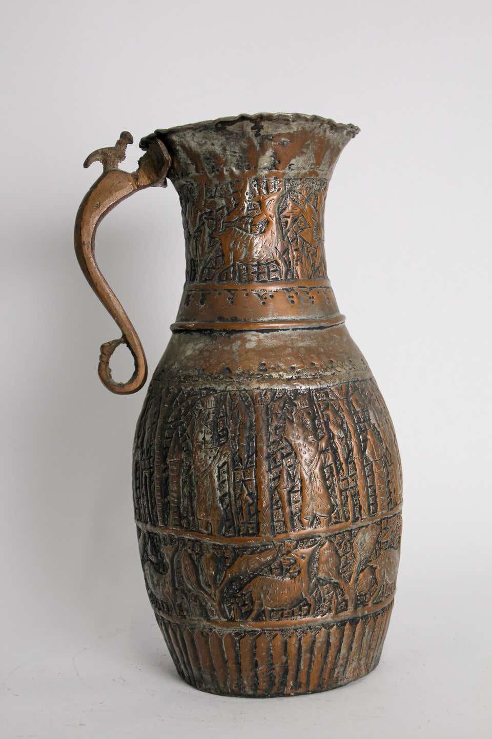 Antique Islamic Middle Eastern Tinned Copper Ewer - E-mosaik