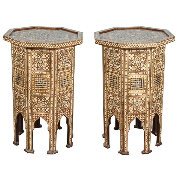 Syrian Style Large Pair of Octagonal Pedestal Tables - E-mosaik