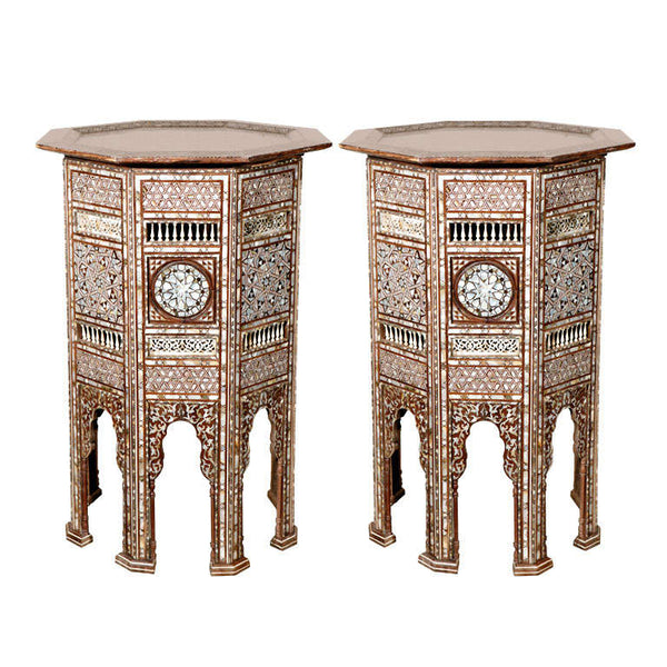 Antique Moorish Middle Eastern Large Pedestal Tables Inlaid with Shell ...