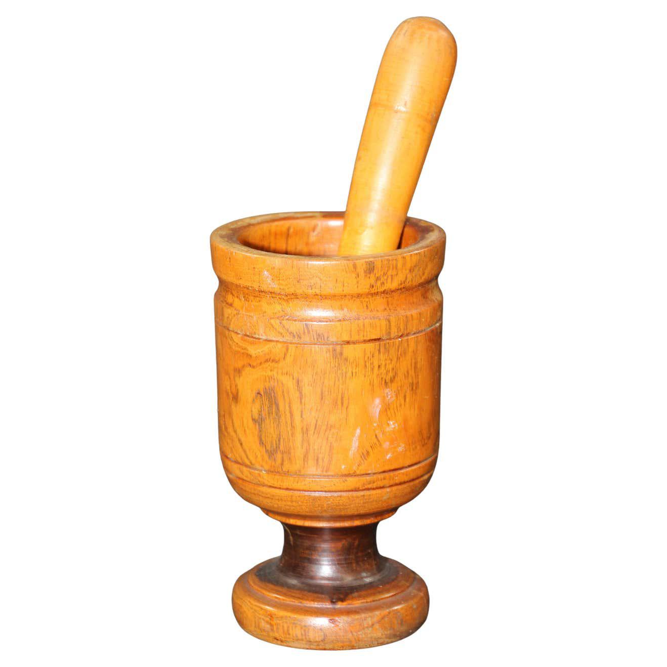 Vintage Wooden Mortar and Pestle, Italy - E-mosaik