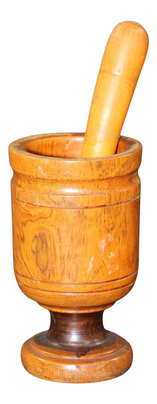 Vintage Wooden Mortar and Pestle, Italy - E-mosaik